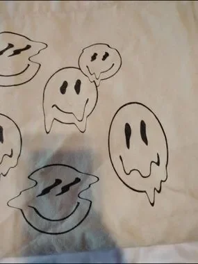 Bags | Cream Canvas Tote Bag With Black Drippy Ghost Faces | Poshmark